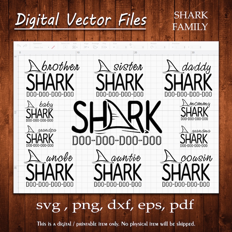 Shark Family Svg Bundle Printable Stickers Cut Doo Doo Doo Vector Files ...