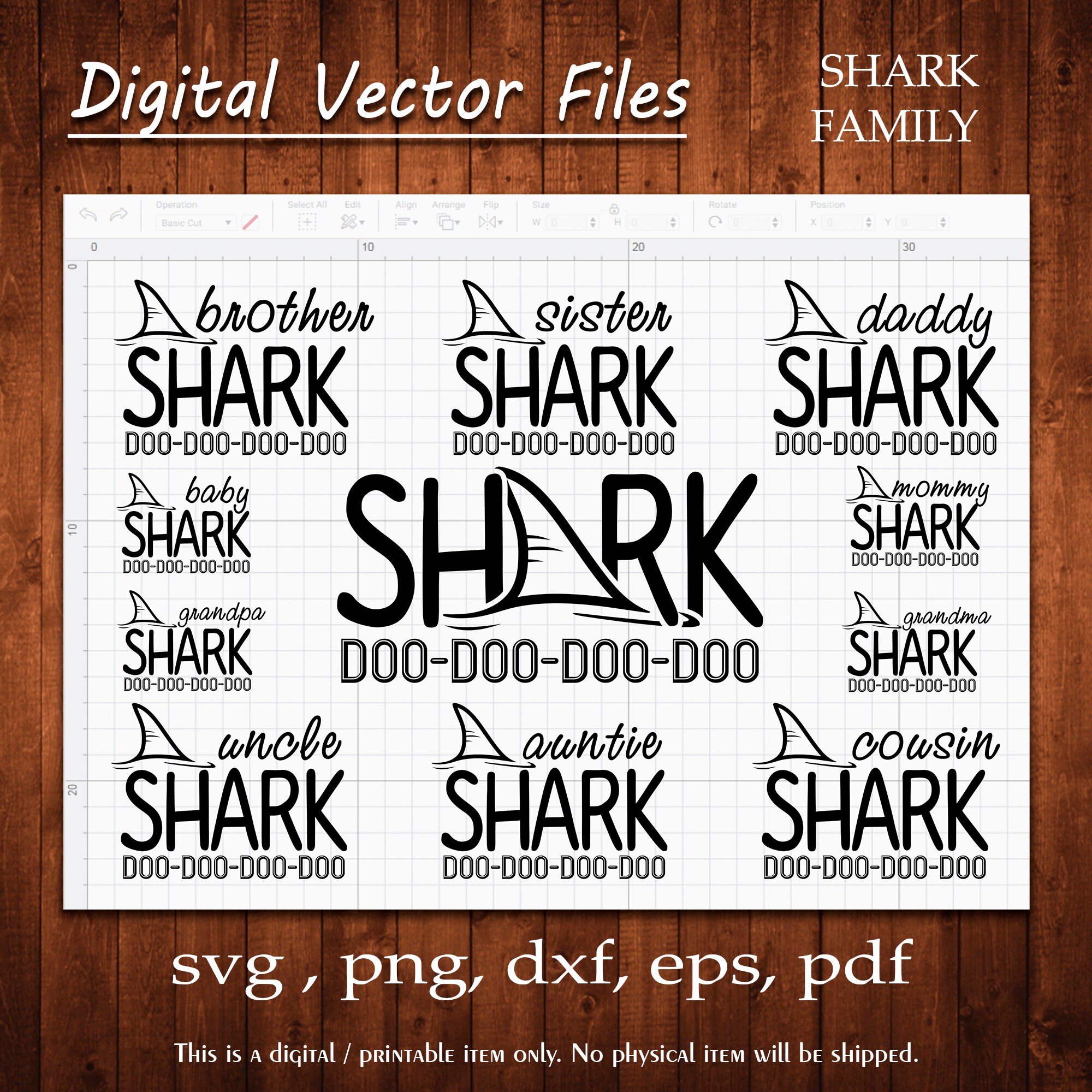 Shark Family Svg Bundle Printable Stickers Cut Doo Doo Doo Vector Files ...