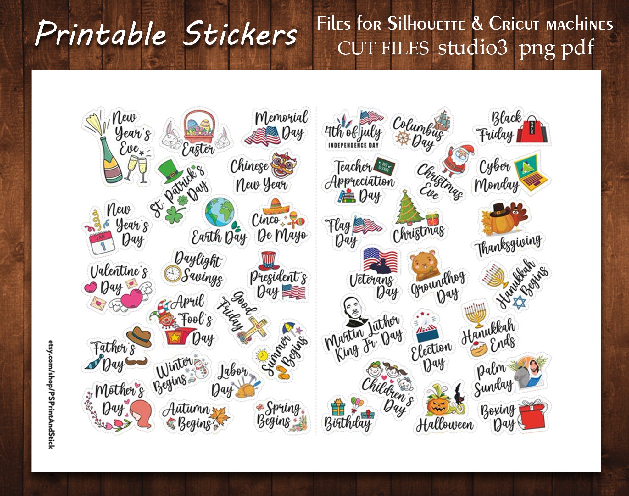 Yearly USA Holidays Sticker - Printable Stickers Collection Planner Cut ...