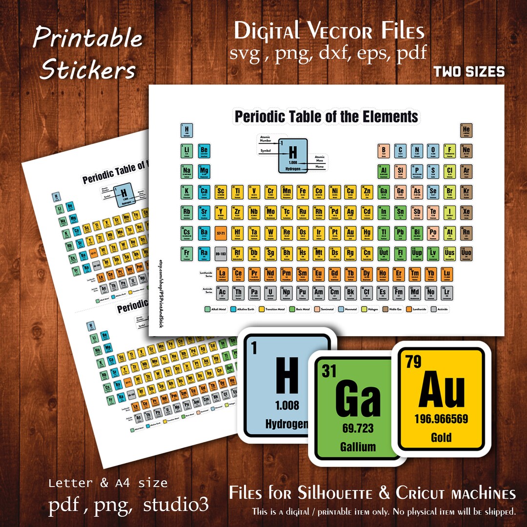 Periodic Table Printable Downloads Stickers Collection Planner Cut A4 ...