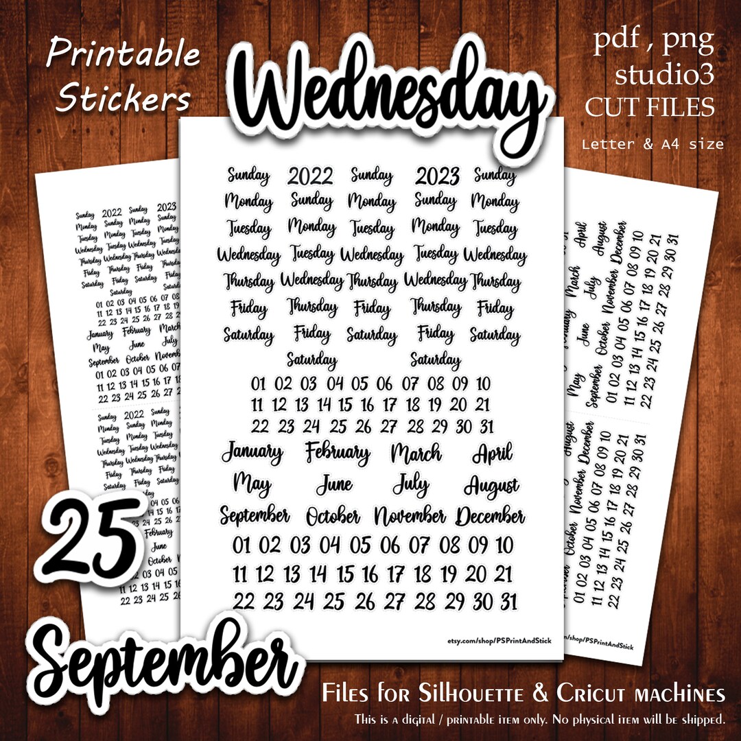Planner Date & Day - Printable Stickers Collection Planner Cut A4 ...