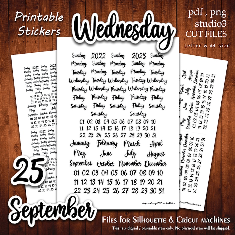 Planner Date & Day - Printable Stickers Collection Planner Cut A4 ...
