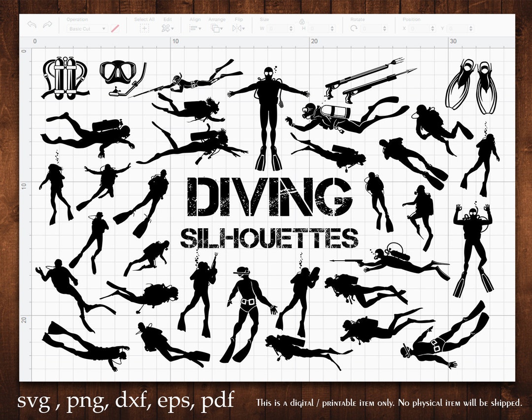 Diving Silhouette Svg Divers Bundle Sport Dives Stickers Pack Vector ...
