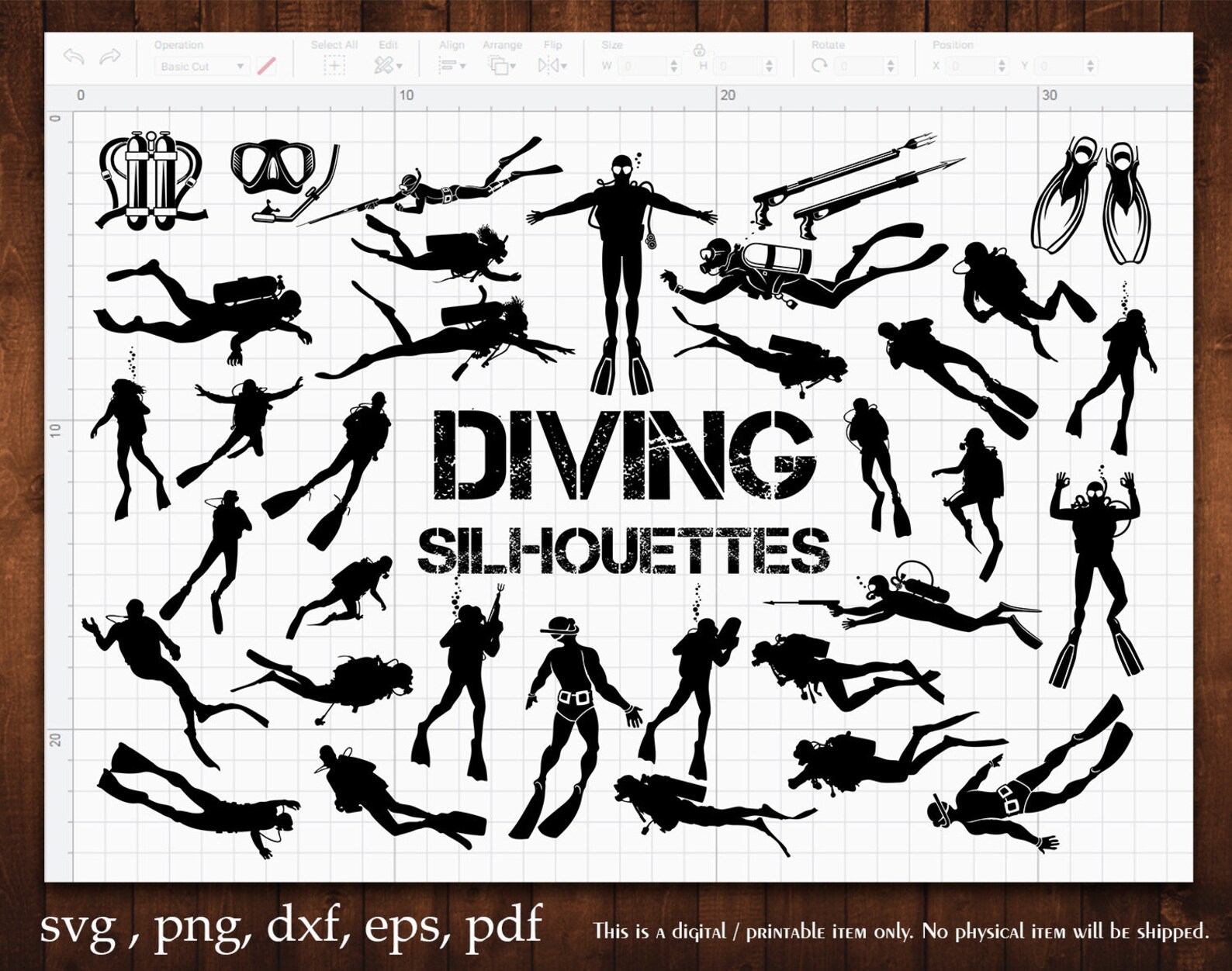 Diving Silhouette Svg Divers Bundle Sport Dives Stickers Pack Vector ...