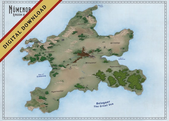 NÚMENOR Map From Tolkien's Works. DIGITAL DONWLOAD. Middle | Etsy UK
