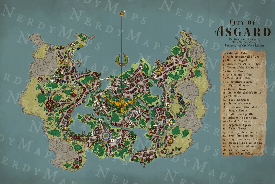 Map of Asgard home of the Aesir | Etsy