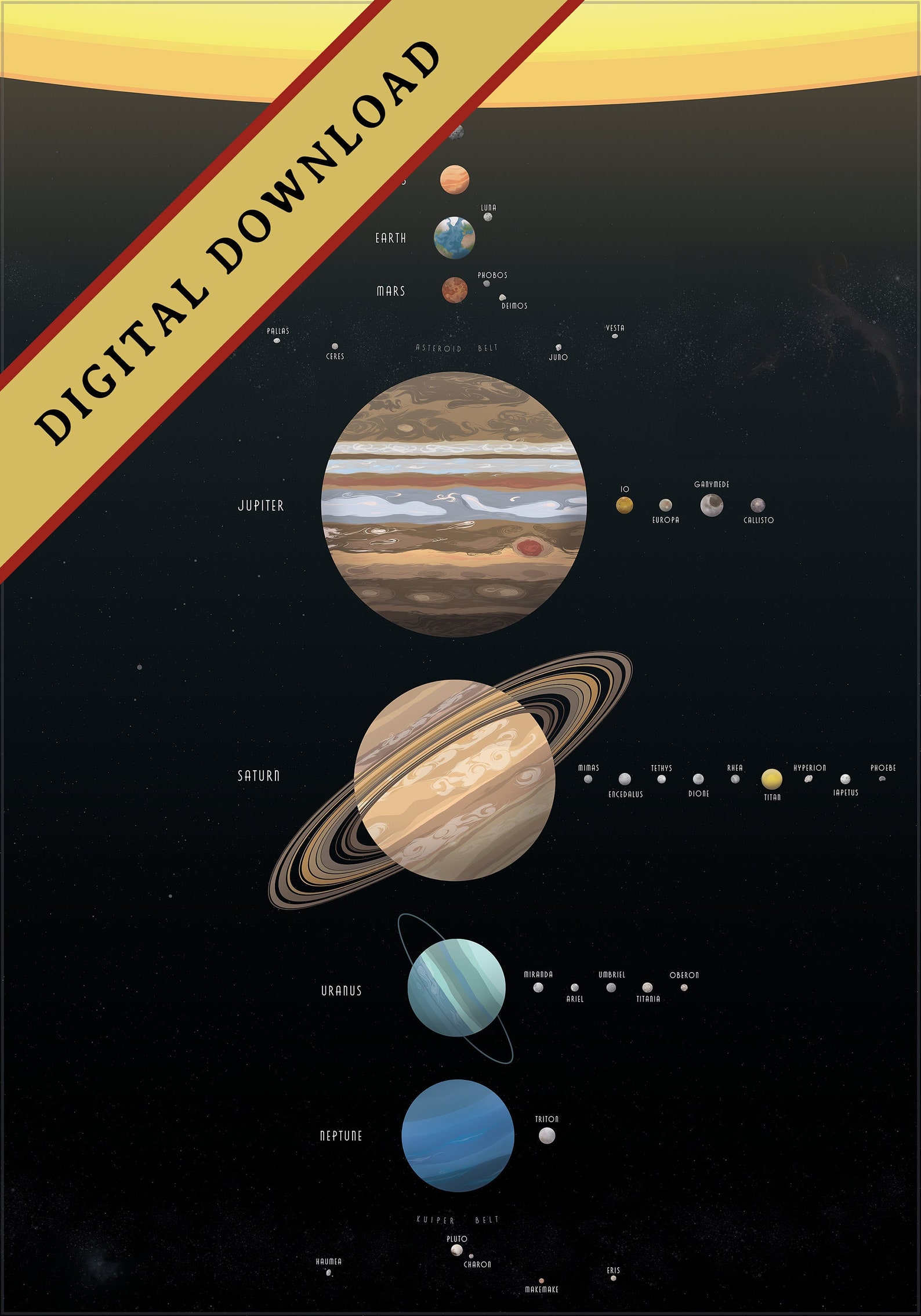 Solar System DIGITAL DOWNLOAD Space Poster Mercury Venus - Etsy