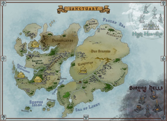 DIABLO 3 Map of SANCTUARY From Blizzard's Classic - Etsy