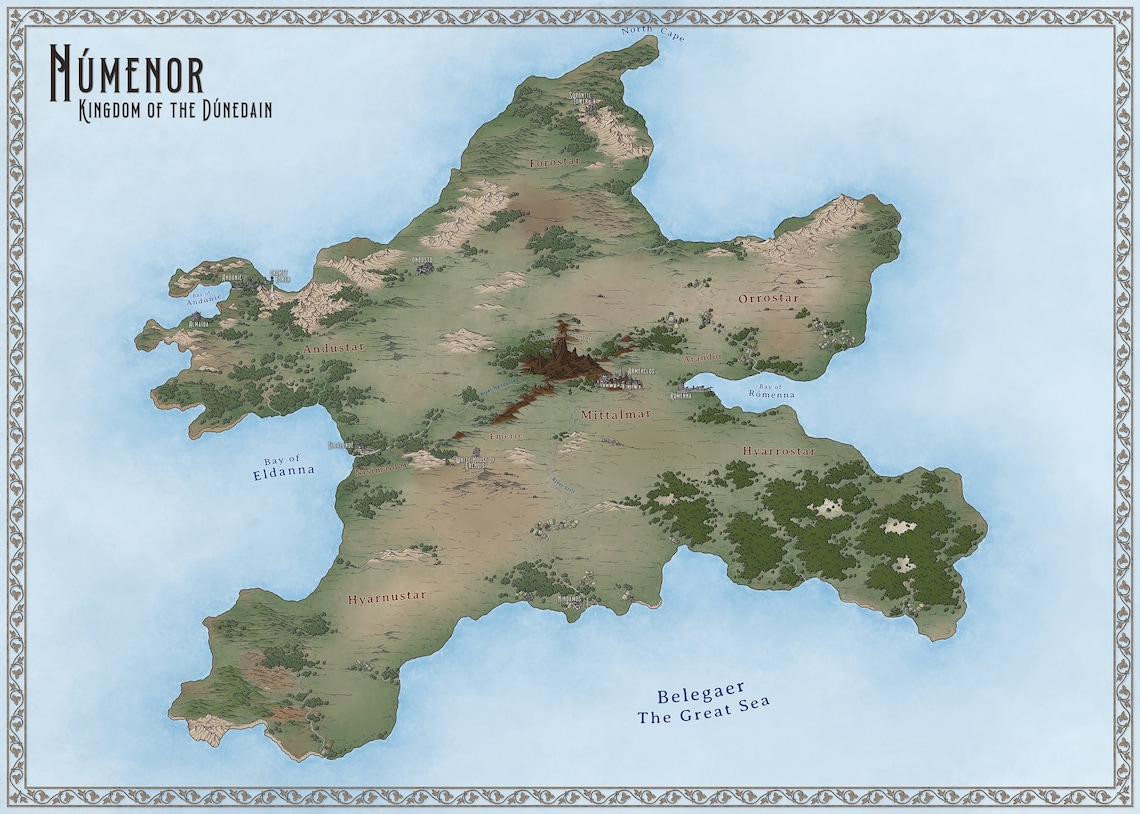 NÚMENOR Map From Tolkien's Works. Middle Earth. the Rings - Etsy