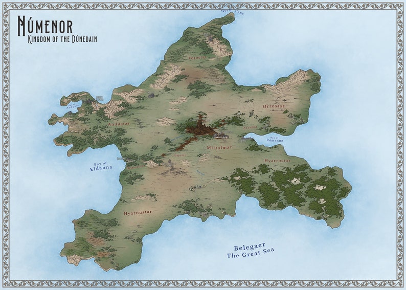 NÚMENOR Map From Tolkien's Works. Middle Earth. the Rings of Power - Etsy