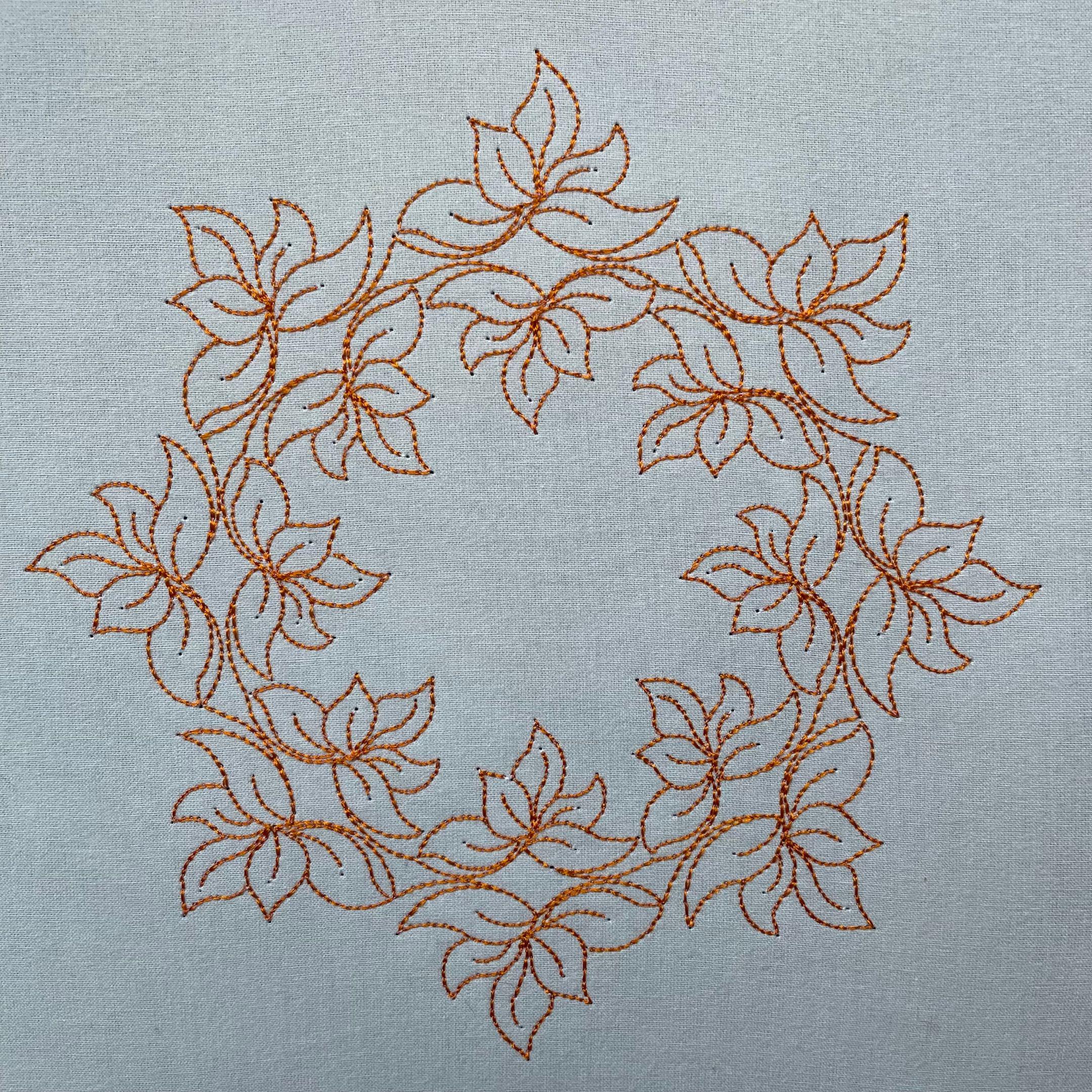 Floral Wreath Embroidery Design: Single Line Leaf Border (machine ...