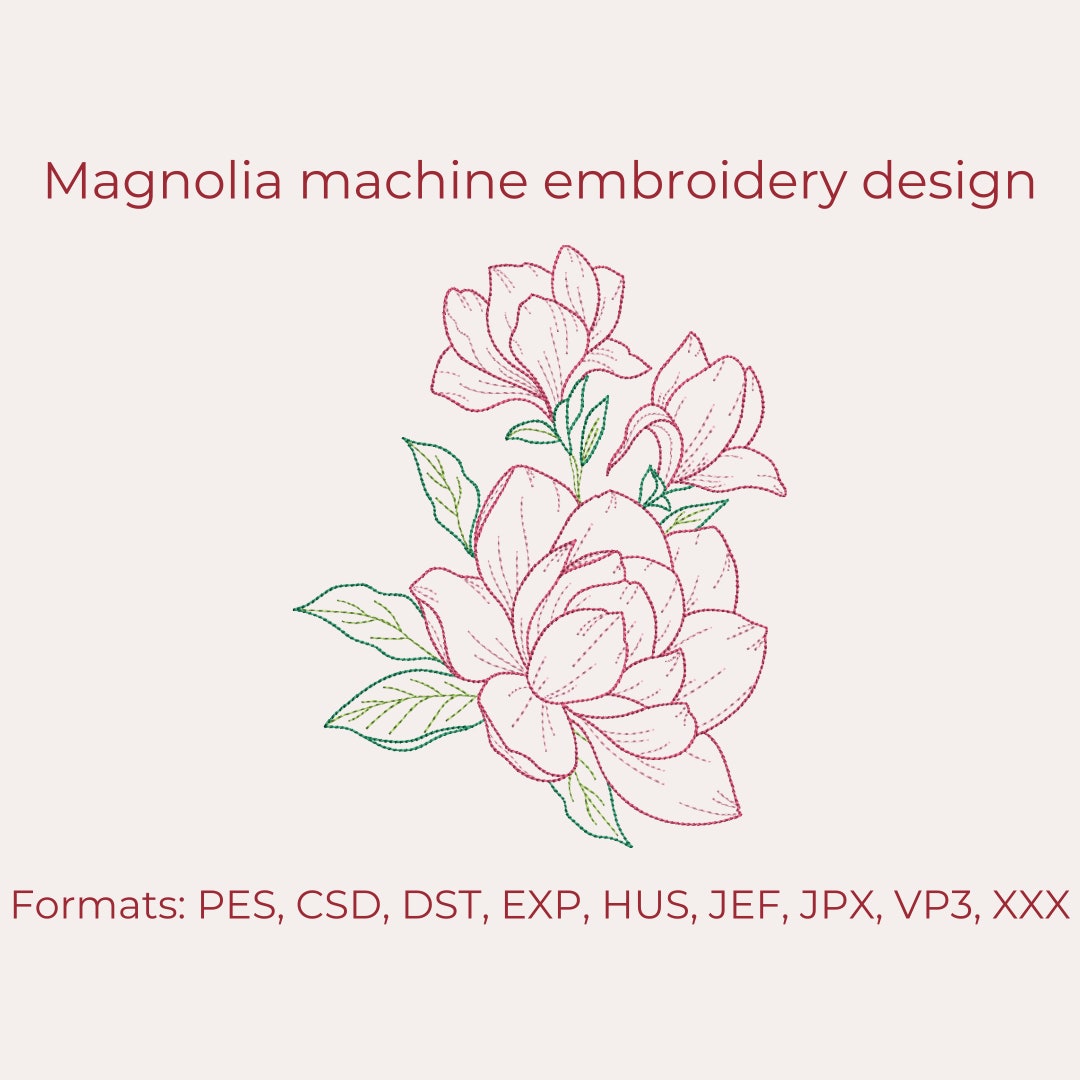 Magnolia Embroidery Design, 5 Sizes, Flower Machine Embroidery Designs ...