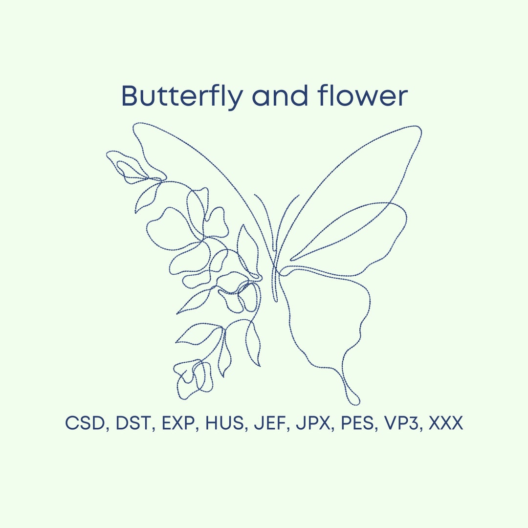 One Line Butterfly and Flowers Machine Embroidery Design, 8 Sizes ...