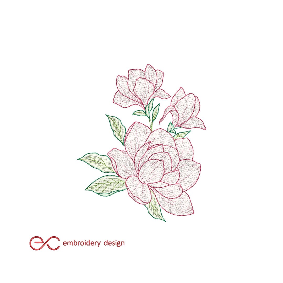 Magnolia Embroidery Design, 5 Sizes, Flower Machine Embroidery Designs ...