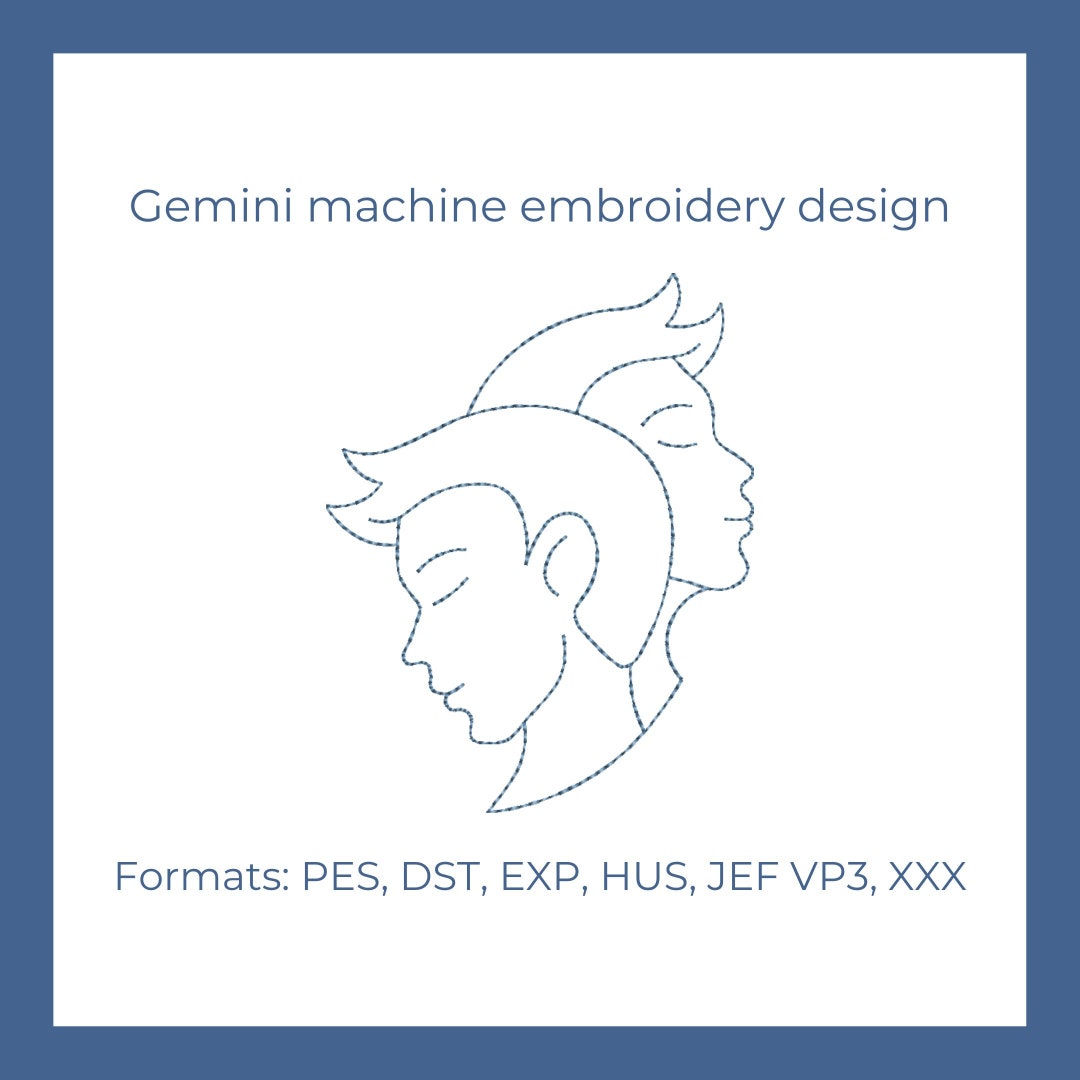 Gemini Embroidery Design, 3 Sizes, Instant Download - Etsy