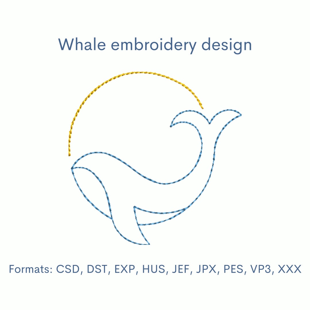 Whale Embroidery Design, Fin Whale Machine Embroidery Designs, Mini ...