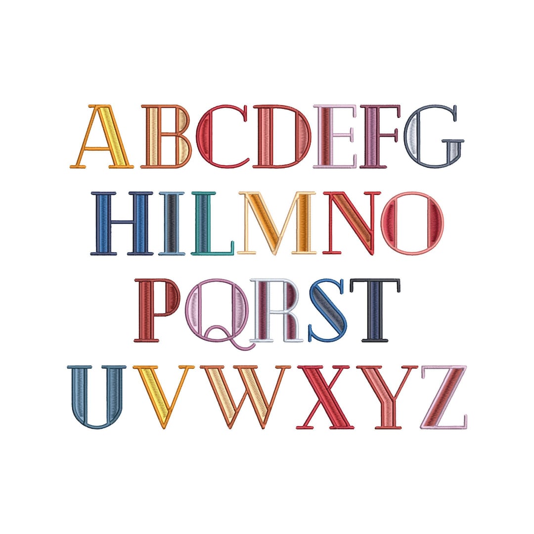 Colorful Modern Serif Embroidery Font - Multicolored Serif Alphabet ...