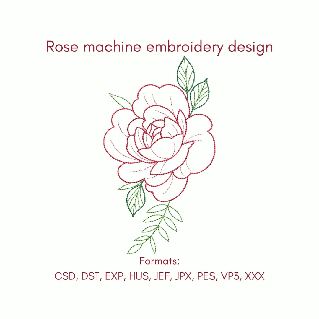 Rose Embroidery Design, 6 Sizes, One Line Embroidery Designs, Instant ...