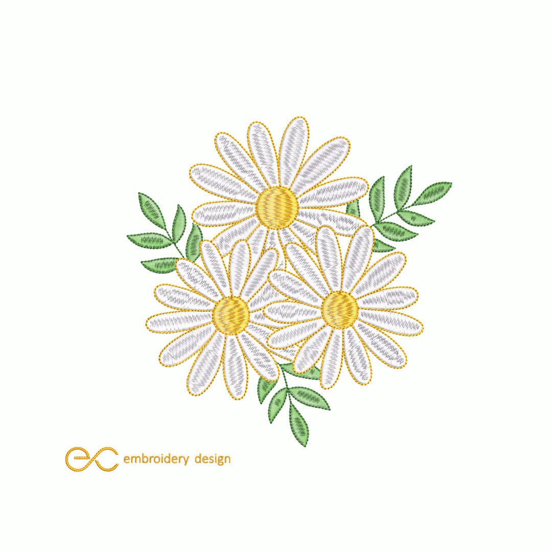 Daisy Embroidery Design, Flower Machine Embroidery Designs, 5 Sizes ...