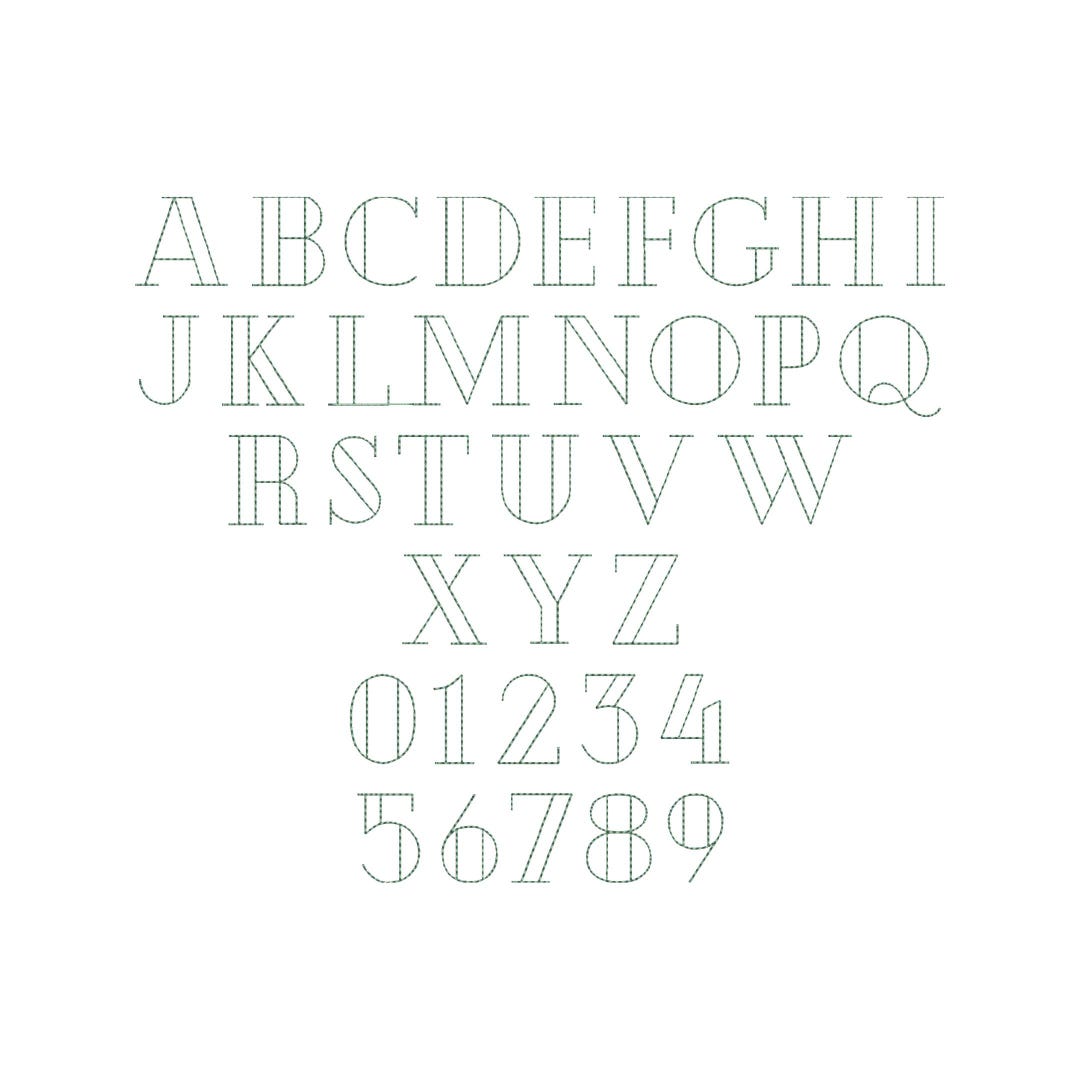 Elegant Split Letter Embroidery Font: Uppercase Alphabet & Numbers (BX ...