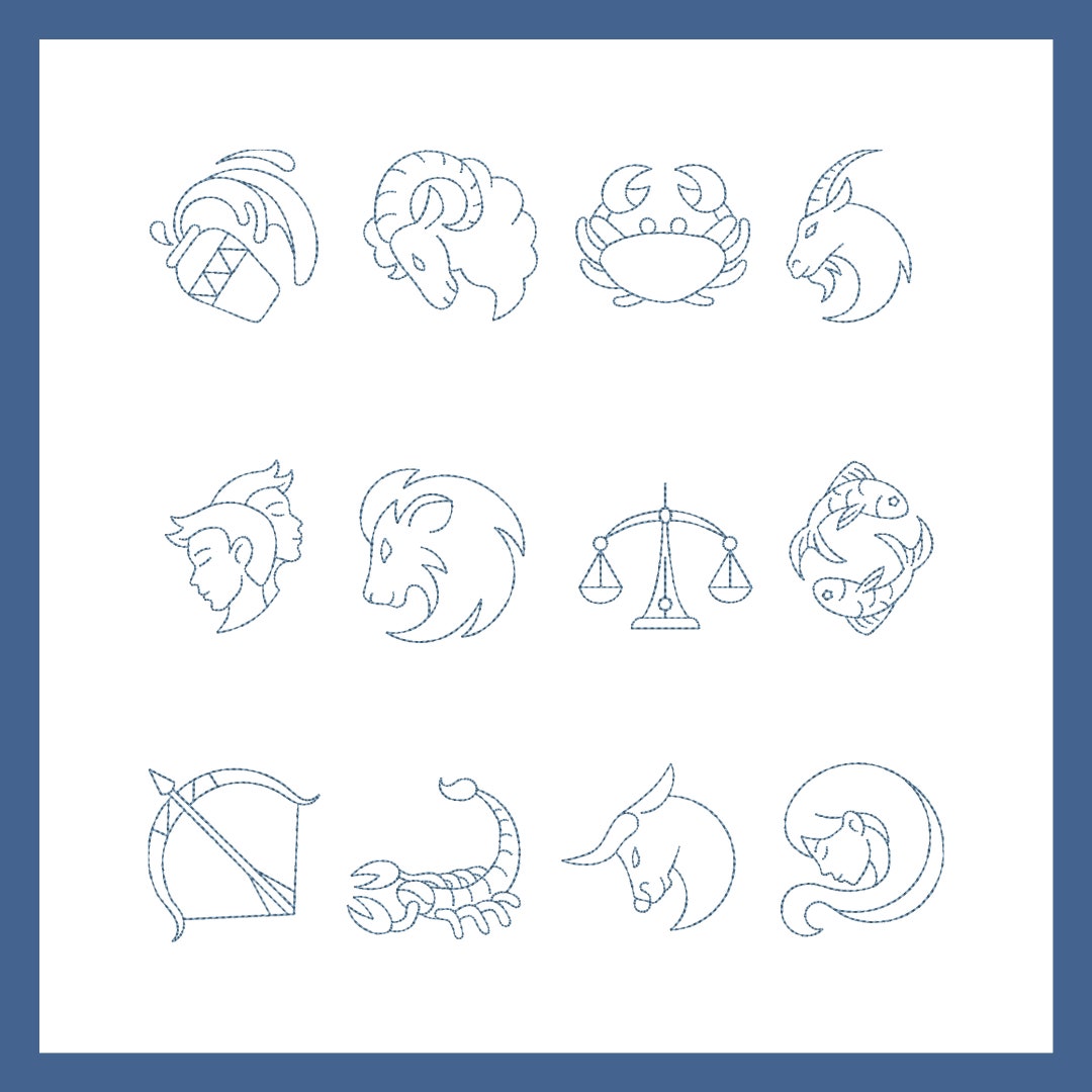 Zodiac Embroidery Design, 12 Signs of Zodiac Machine Embroidery Design ...