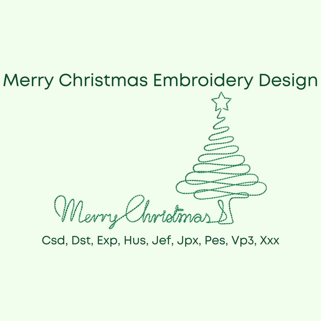 Merry Christmas Machine Embroidery Designs, One Line Embroidery File, 4 ...