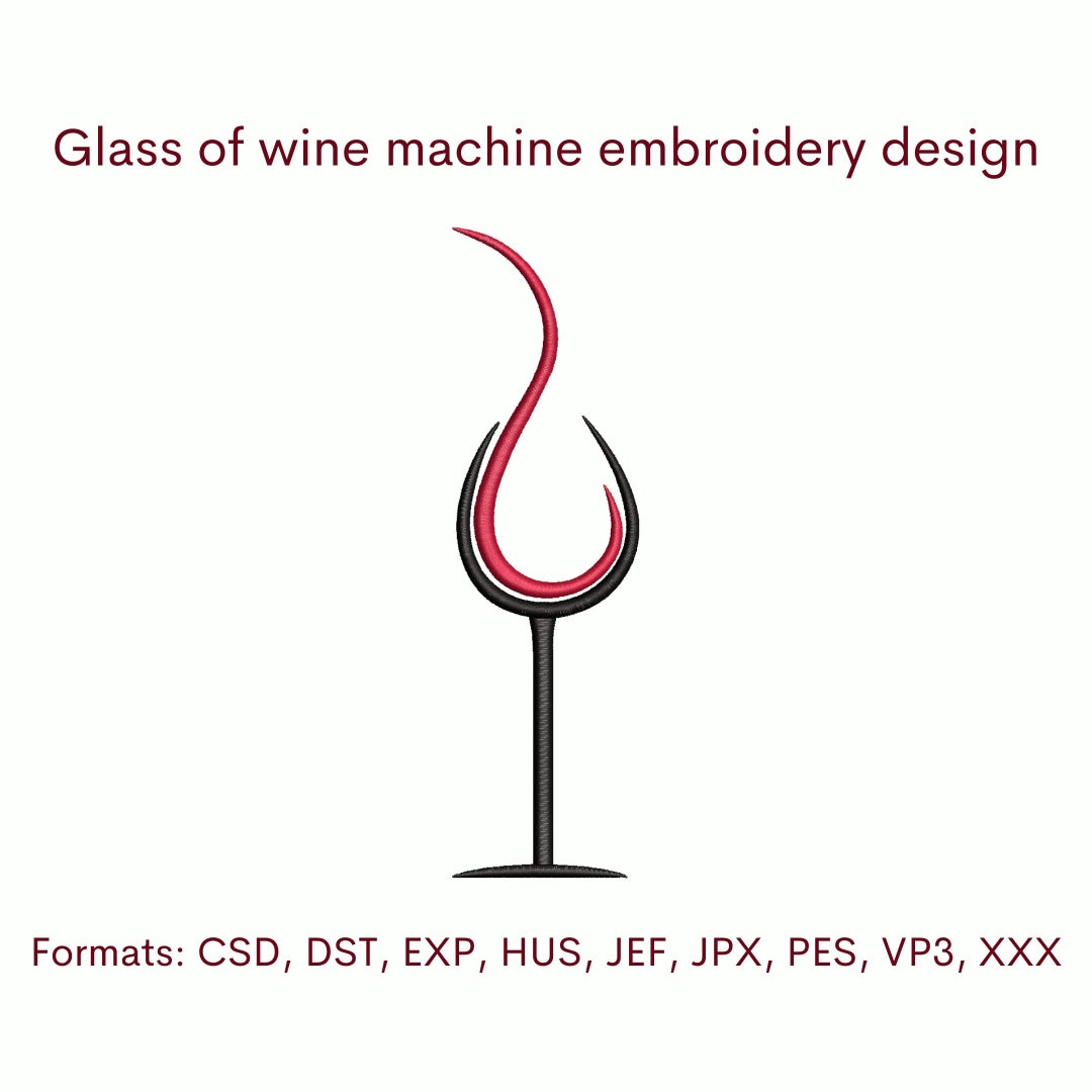 Glass of Wine Embroidery Design, Machine Embroidery Design. 4 Sizes ...