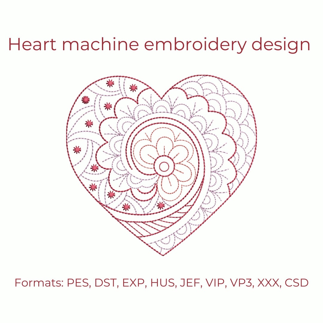 Heart Embroidery Design, 5 Sizes, Instant Download. - Etsy