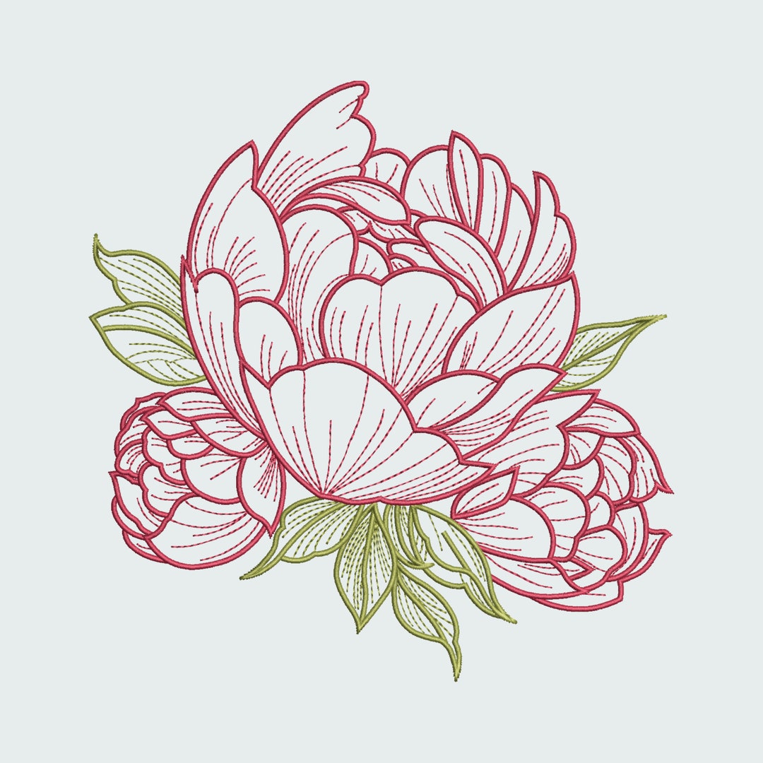 Peony Flower Embroidery Design: Floral Machine Embroidery (instant ...