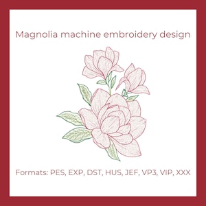 Magnolia Embroidery Design, 5 Sizes, Flower Machine Embroidery Designs ...