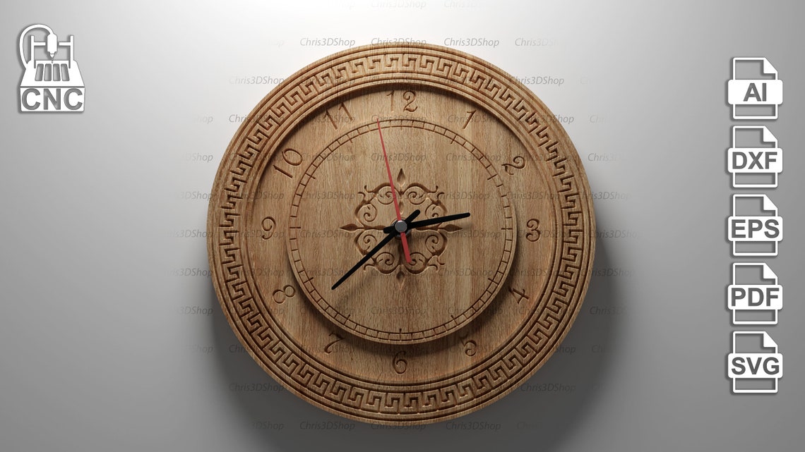 V-carved Clock 1 - Files for CNC (svg, Dxf, Eps, Ai, Pdf) - Etsy