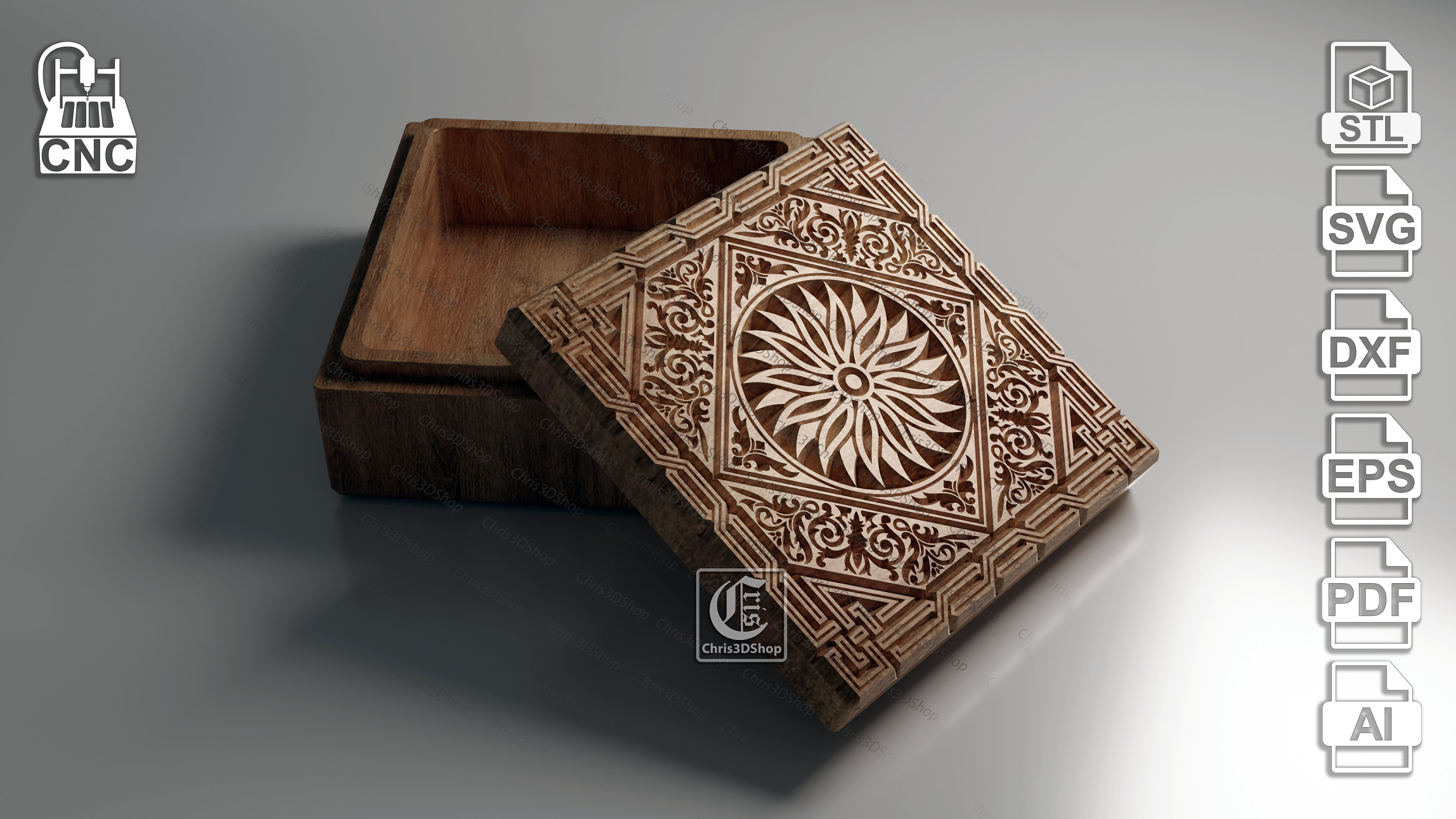 V-carved Square Jewelry Box CNC Files svg Dxf Eps Ai - Etsy
