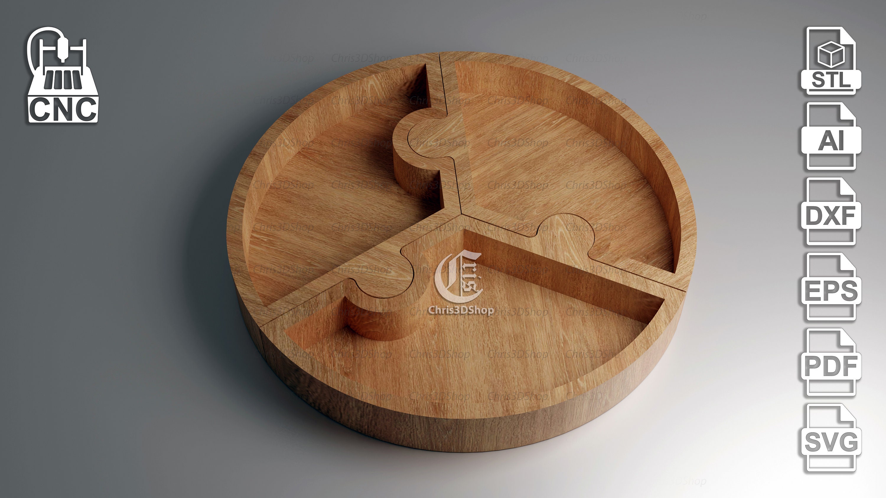 Round Shaped Puzzle Tray 3 Pieces - 3D STL File and Vector Files - Dxf ...