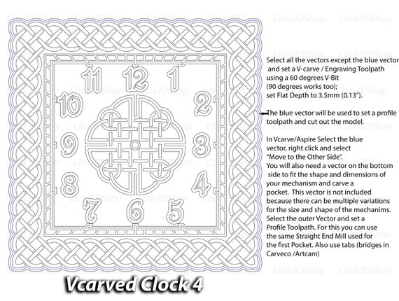 V-carved Clock 4 Files for CNC svg, dxf, eps, ai, pdf Craft Supplies ...