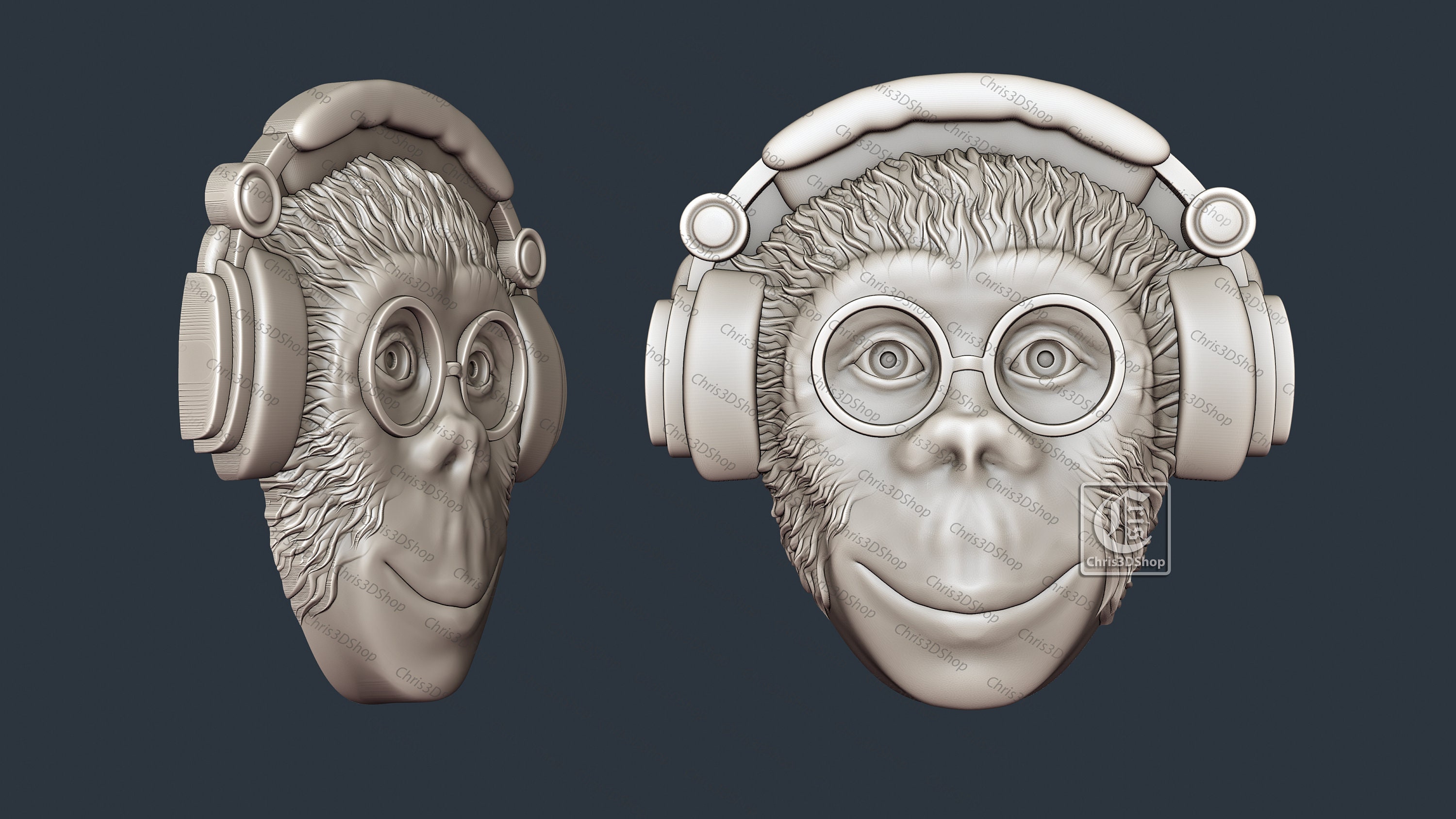Monkey With Headphones 3D STL Files for CNC - Etsy
