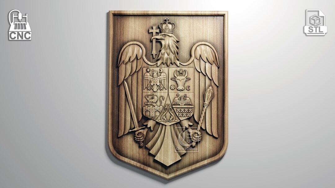 Coat of Arms of Romania - Digital Model for CNC and 3D Printing in STL ...