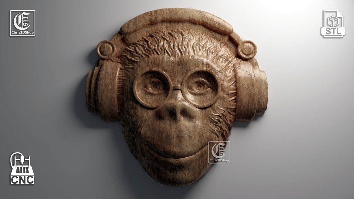 Monkey With Headphones 3D STL Files for CNC - Etsy