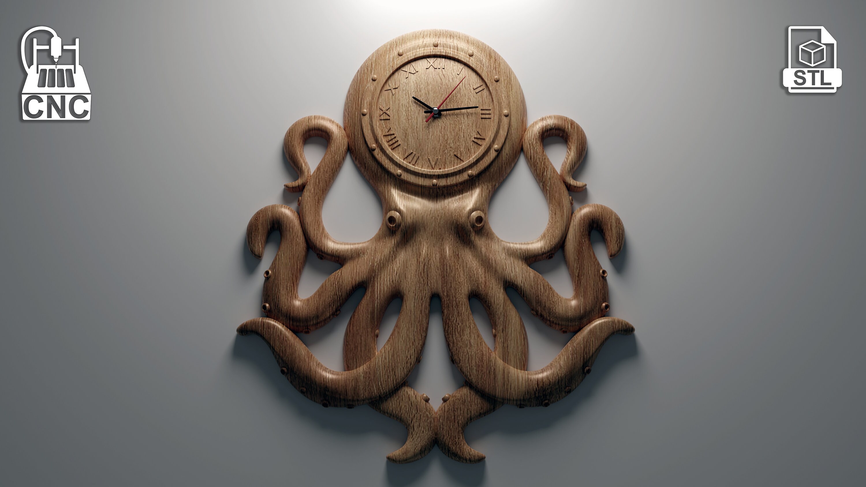 Octopus Clock 3D STL file for CNC | Etsy