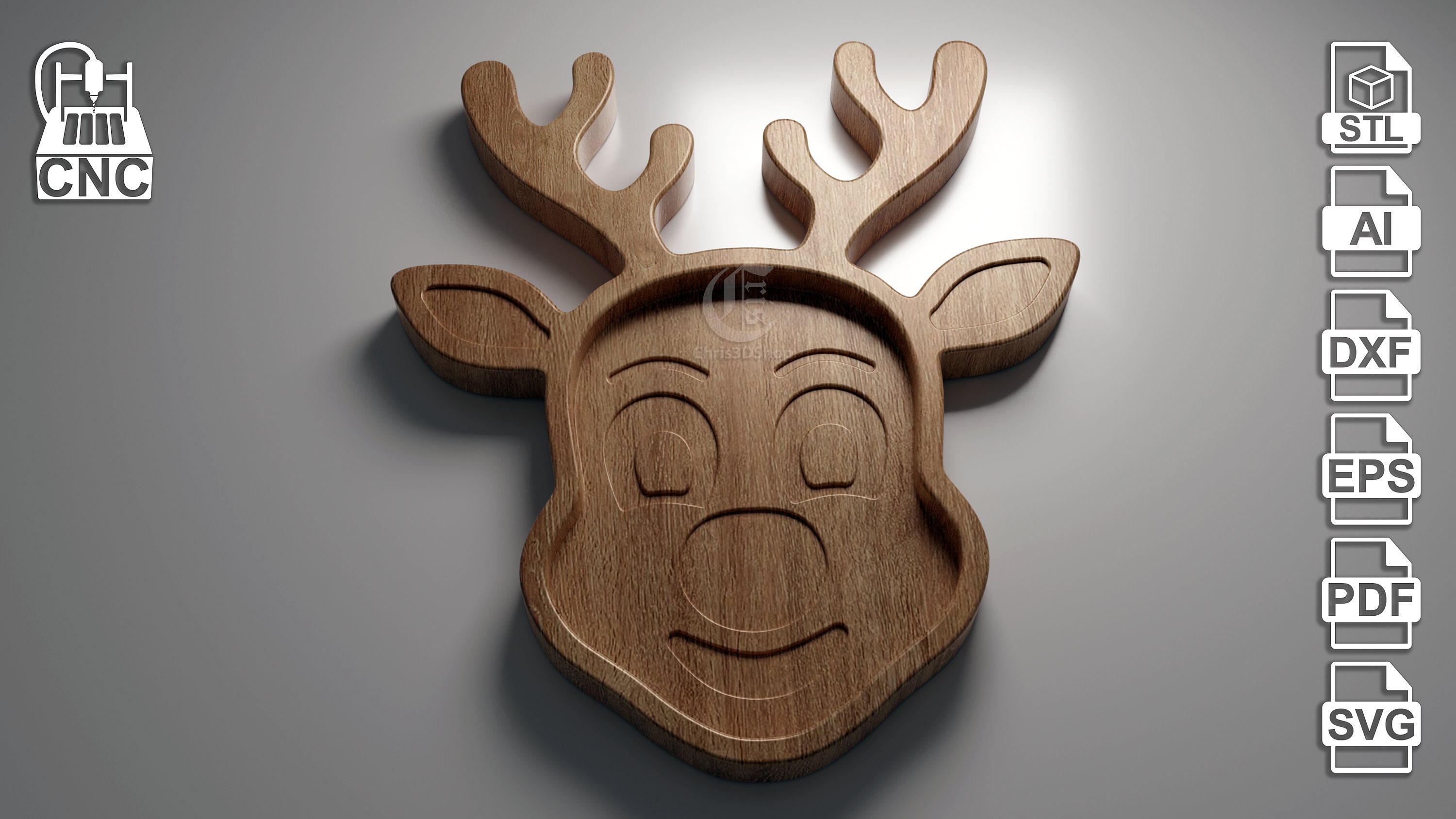 Reindeer Tray 3D STL File and Vector Files Dxf Svg Eps - Etsy