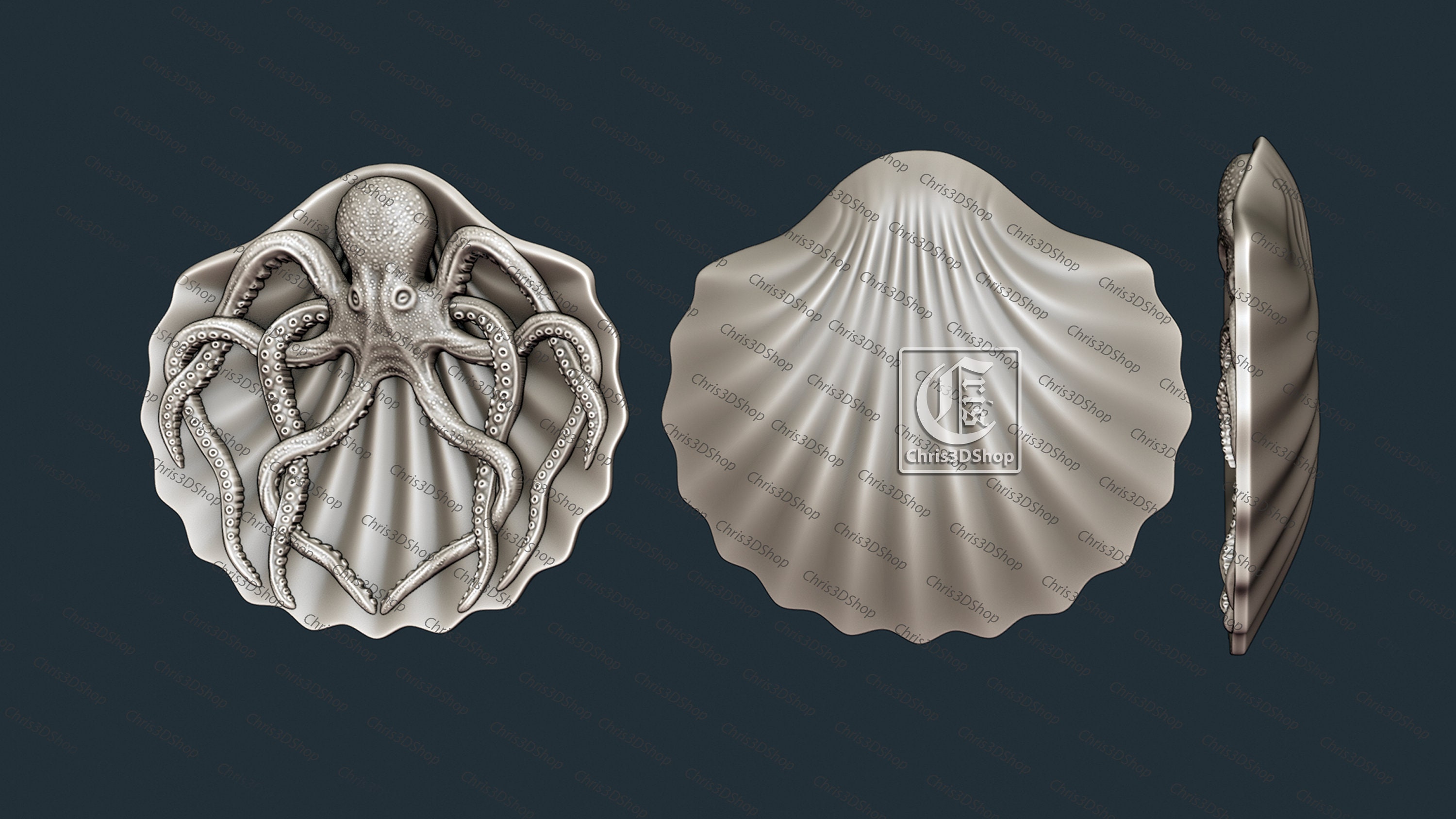 Octopus on Shell Tray STL Model for CNC - Etsy