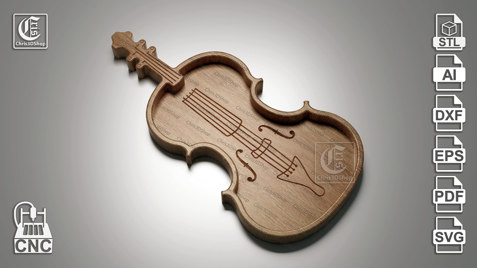 Violin Shaped Tray 3D STL File and Vector Files svg - Etsy