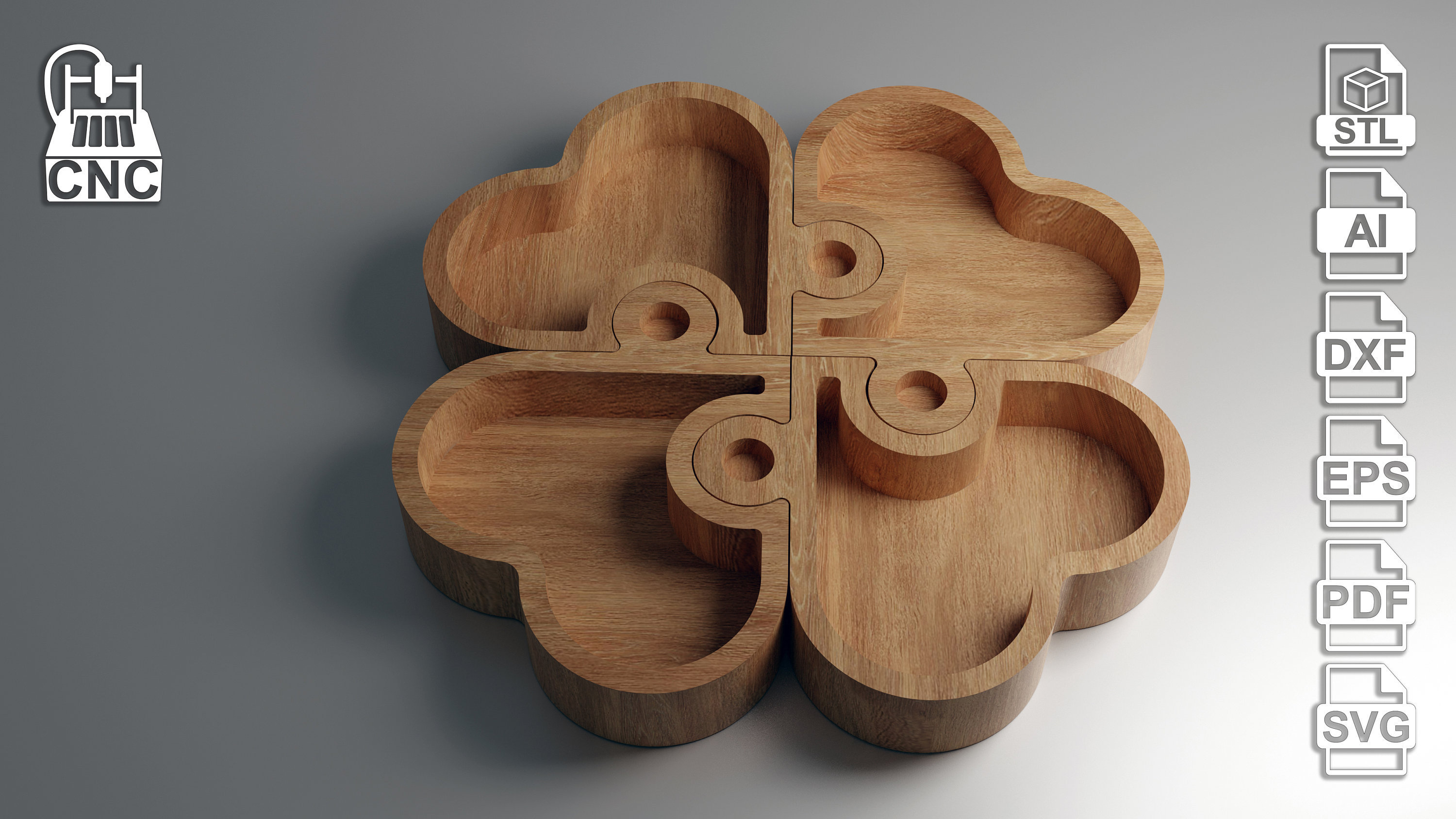 Heart Shaped Puzzle Tray 4 pieces 3D STL file and vector | Etsy