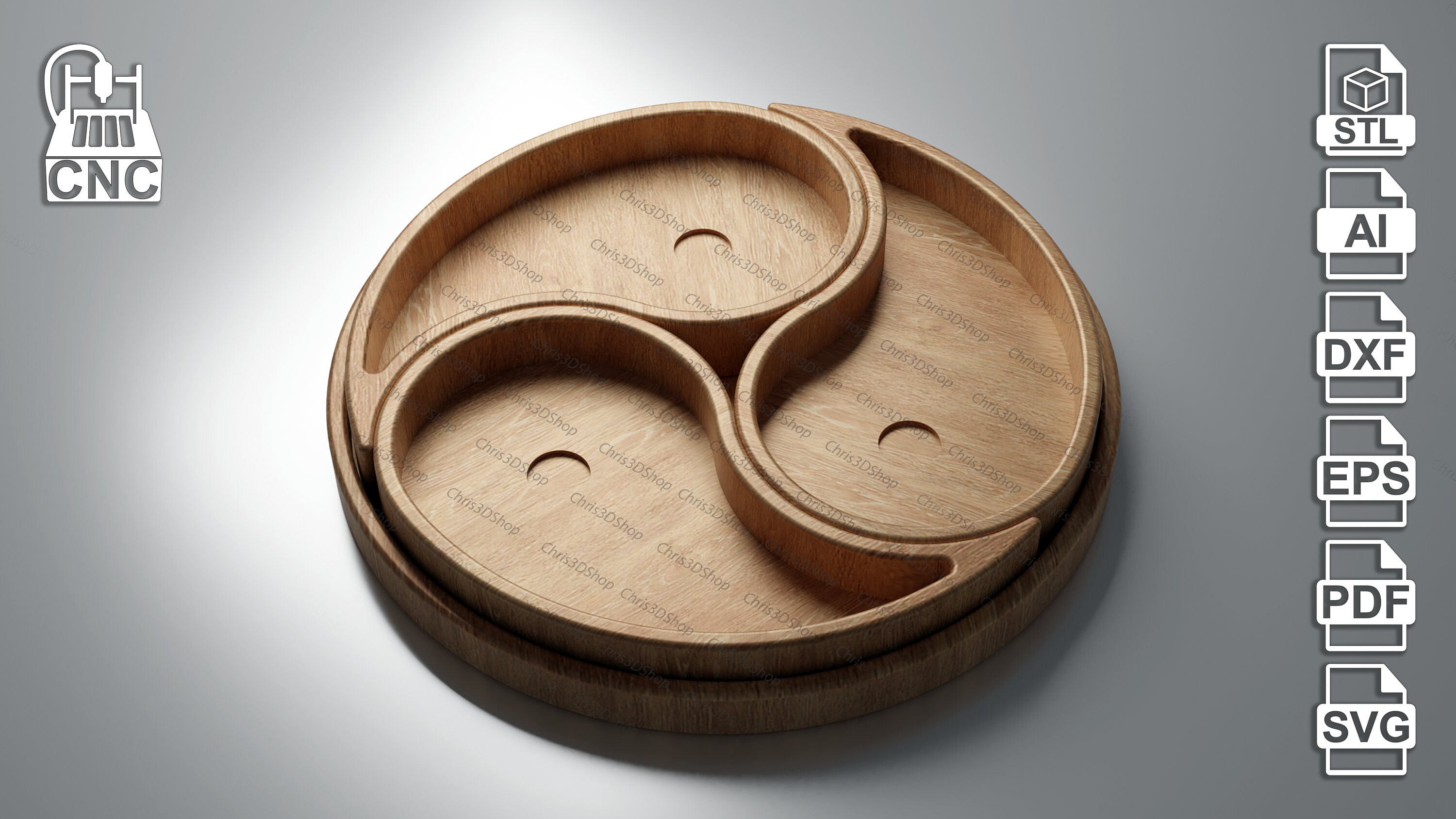 Triple Yin Yang Puzzle Tray 3D STL File and Vector Files | Etsy UK