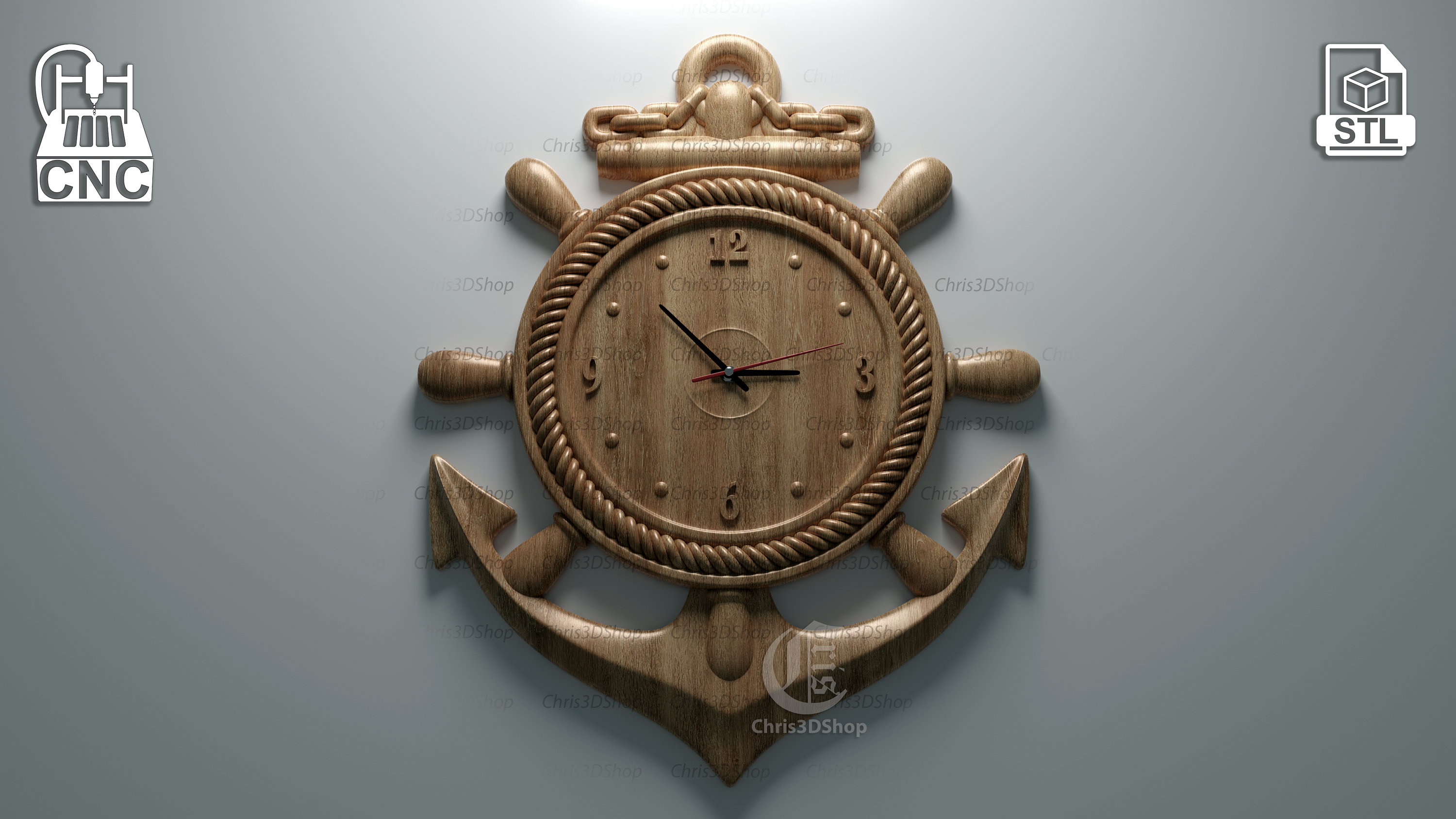 Anchor Wall Clock - 3D STL File for CNC - Etsy