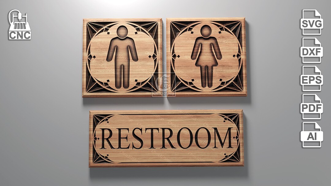 Restroom Sign Set - Digital Files for CNC (svg, Dxf, Eps, Ai, Pdf) - Etsy