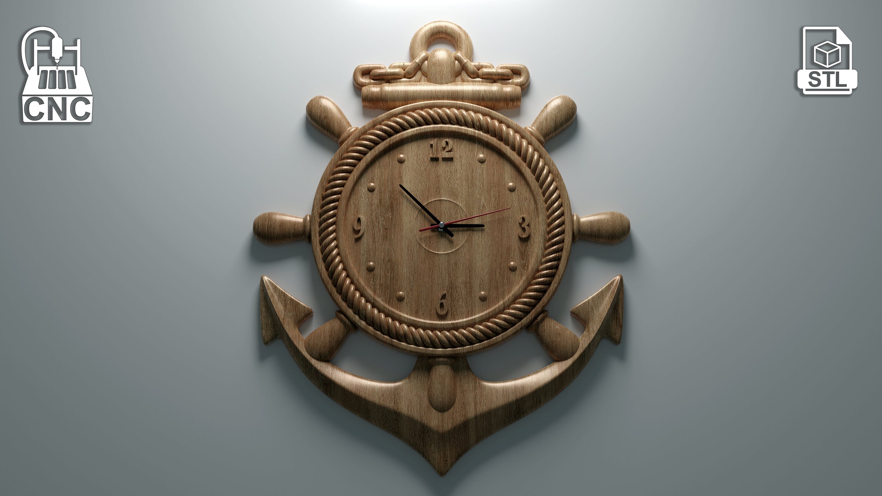 Anchor Wall Clock 3D STL file for CNC | Etsy