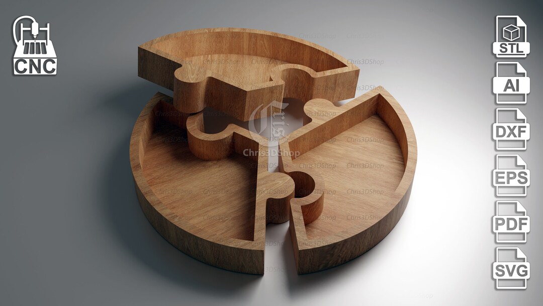 Round Shaped Puzzle Tray 3 Pieces - 3D STL File and Vector Files - Dxf ...