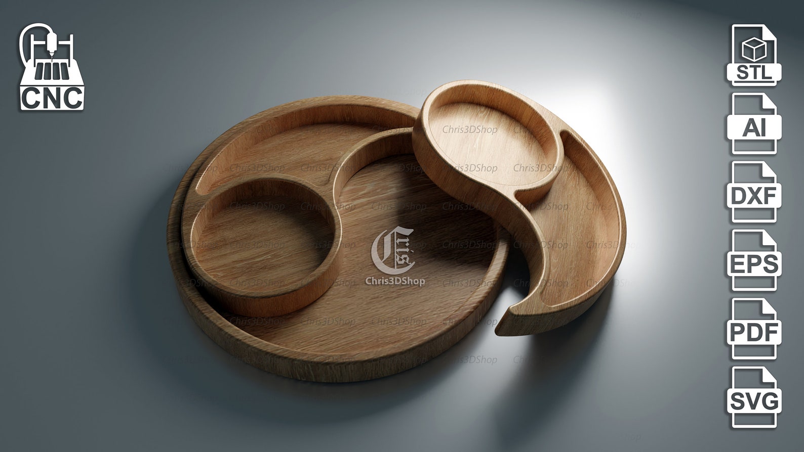 Yin Yang Puzzle Tray - 3D STL File and Vector Files - Dxf, Svg, Eps ...