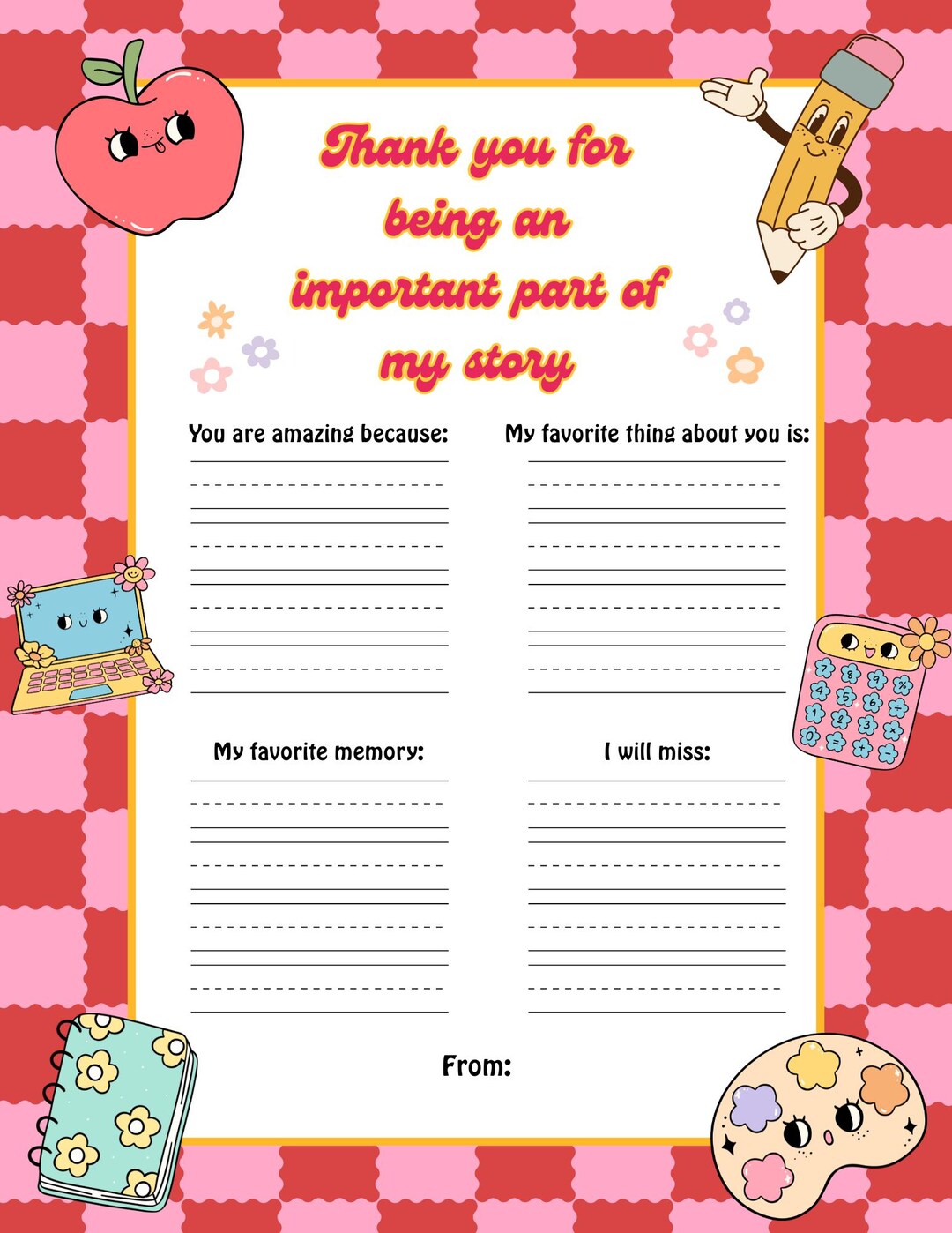 Retro Teacher Appreciation Printable | End of Year Thank You Card ...