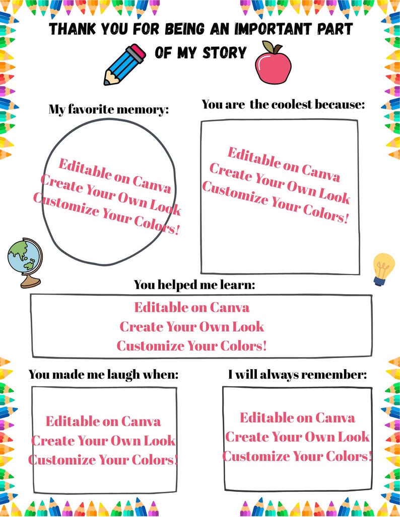 Teacher Appreciation Fill-in Card | End of Year Memory Keepsake ...